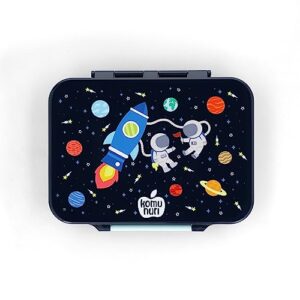 KOMUNURI LeakProof Bento Lunch Box for Kids, 4 or 5 Compartments, Microwave Safe, Dishwasher Safe, BPA Free, Lightweight, Kid Friendly Latch (Deep Blue - Space/Astronaut/Planets)