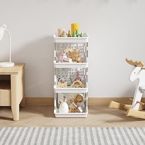 Lifewit Plastic Stackable Storage Baskets, 4 Tier Stacking Bins for Closet Wardrobe, Playroom, Kitchen and Pantry Organization, Large Capacity Multi-Functional Stackable Storage Containers Shelves