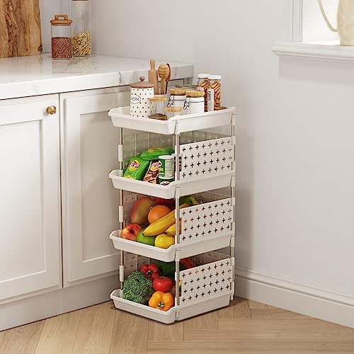 Lifewit Plastic Stackable Storage Baskets, 4 Tier Stacking Bins for Closet Wardrobe, Playroom, Kitchen and Pantry Organization, Large Capacity Multi-Functional Stackable Storage Containers Shelves