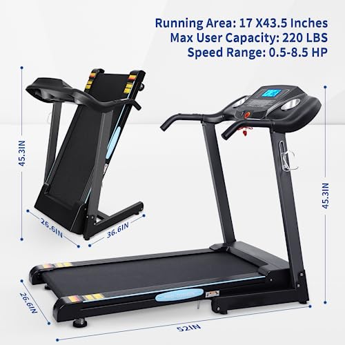 Folding Treadmill Electric with 12% Auto Incline & 15 Pre-Set Training Programs Large LCD Display Workout Running Machine Walking Jogging Running Exercise Machine for Home Office