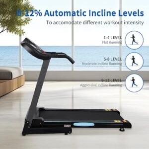 Folding Treadmill Electric with 12% Auto Incline & 15 Pre-Set Training Programs Large LCD Display Workout Running Machine Walking Jogging Running Exercise Machine for Home Office