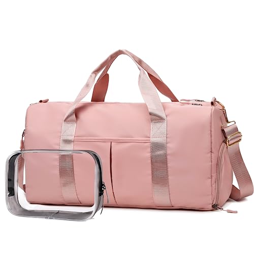 BAVELOE Small Gym Bag for Women, Travel Duffle Bag with Wet Pocket Shoes Compartment Dance Bag Overnight Weekender Bag (Pink)