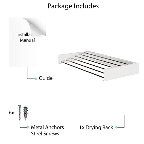 brightmaison BGT 40'' Retractable Clothes Drying Rack Wall Mounted, Space Saver Collapsible Foldable Laundry Drying Rack Wall Mount, Metal, White