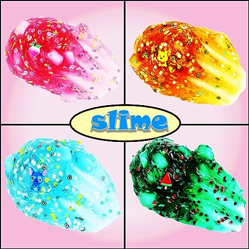 4 Packs of Jelly Cube Crystal Slime Kit, pre-Made Crisp Glue Boba Slime Party Gifts for Girls and Boys, DIY Kids Shimmer Clear Slime, Soft Stretch and Non-Stick Soft Putty Birthday Slime Toys