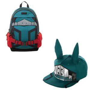 Bioworld My Hero Academia Deku Suit Up 16" Laptop Backpack & Snapback Hat Combo Set