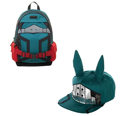 Bioworld My Hero Academia Deku Suit Up 16" Laptop Backpack & Snapback Hat Combo Set