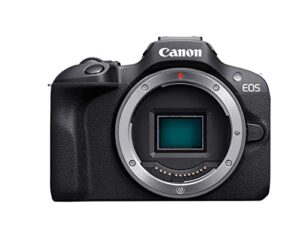 canon eos r100 mirrorless camera, rf mount, 24.1 mp, digic 8 image processor, continuous shooting, eye detection af, full hd video, 4k, small, lightweight, wi-fi, bluetooth, content creation