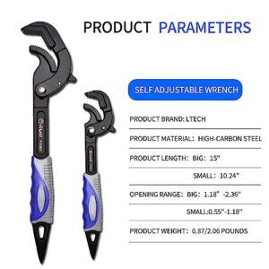 vomex Multi Universal Self Adjustable Wrenches - 2Pcs Sets,Non-Slip Handle,3 Sides Teeth Self Locking,Pipe Wrenches