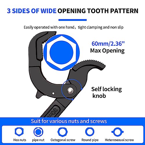 vomex Multi Universal Self Adjustable Wrenches - 2Pcs Sets,Non-Slip Handle,3 Sides Teeth Self Locking,Pipe Wrenches