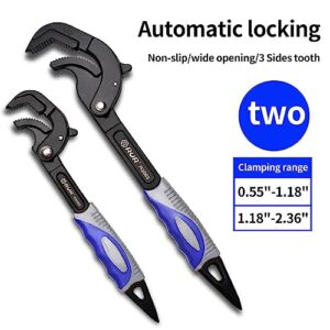 vomex Multi Universal Self Adjustable Wrenches - 2Pcs Sets,Non-Slip Handle,3 Sides Teeth Self Locking,Pipe Wrenches