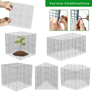 5 Pack Wire Plant Protectors Square Wire Plant Cages Mesh Plant Cage Chicken Wire Cloche with 20 Ground Stakes and 100 Nylon Ties Protect Plants, Garden,Shrubs and Vegetables from Animals, 12x12 inch