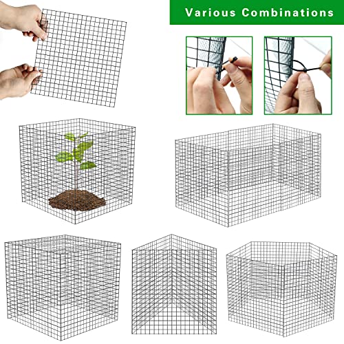 5 Pack Wire Plant Protectors Square Wire Plant Cages Mesh Plant Cage Chicken Wire Cloche with 20 Ground Stakes and 100 Nylon Ties Protect Plants, Garden,Shrubs and Vegetables from Animals, 12x12 inch