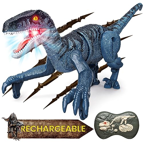 Tecnock Remote Control Dinosaurs, Mini Dinosaur Toys for Kids 3-5 5-7, 2.4GHz Walking RC Robot Dinosaur with Lights, Gifts for Boys Girls Age 4 5 6 7 8-12