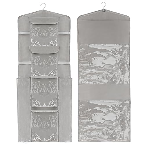 Fixwal Christmas Hanging Gift Wrapping Paper Storage Oxford Double-Sided Hanging Gift Wrap Craft Roll Organizer Storage Pockets Hanging Pantry Organizer (Grey)