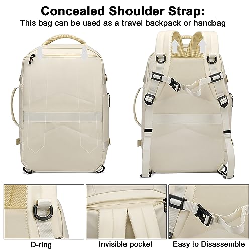 Asenlin 40L Travel Backpack for Women Men，17 Inch Laptop Backpack Flight Approved Luggage Carry On Water Resistant Computer Backpack for Weekender Overnight Large Daypack Beige