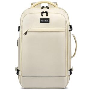 Asenlin 40L Travel Backpack for Women Men，17 Inch Laptop Backpack Flight Approved Luggage Carry On Water Resistant Computer Backpack for Weekender Overnight Large Daypack Beige