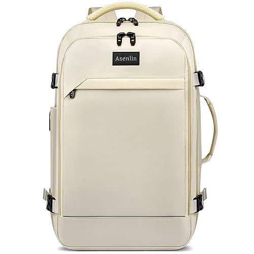 Asenlin 40L Travel Backpack for Women Men，17 Inch Laptop Backpack Flight Approved Luggage Carry On Water Resistant Computer Backpack for Weekender Overnight Large Daypack Beige