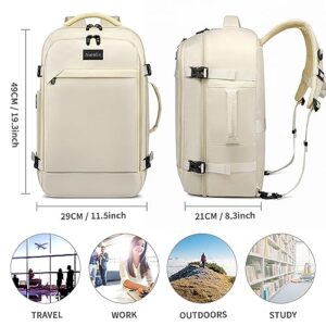 Asenlin 40L Travel Backpack for Women Men，17 Inch Laptop Backpack Flight Approved Luggage Carry On Water Resistant Computer Backpack for Weekender Overnight Large Daypack Beige