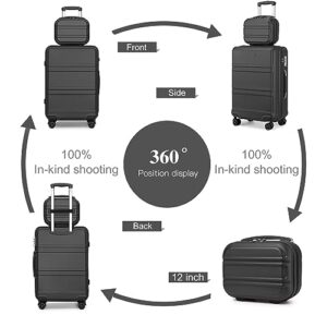 KONO 2 Piece Luggage Sets Lightweight, 20" Carry on Luggage and 12" Mini Cosmetic Cases Hardshell Suitcase Sets, Durable Hardside Suitcase with Spinner Wheels TSA Lock Black