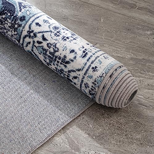 Syalife Washable Rug Vintage Area Rugs, 5'x 7' Living Room Rug with Non Slip Backing, Ultra-Thin Medallion Distressed Non-Shedding Blue Rug, Vintage Floor Mat Indoor Rug (FG12-Blue, 5'x 7')