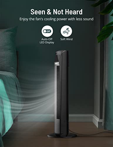 Delvit Tower Fan, Oscillating Quiet Cooling Fan with Remote, Digital Thermostat,12H Timer, 3 Speeds & 4 Modes, Portable Stand Up Floor Bladeless Fan for Bedroom, Living Room, Kitchen, Office