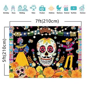 MAQTT 7x5ft Day of Death Backdrop for Mexican Fiesta Party Decoraion Dia DE Los Muertos Flowers and Sugar Skull Photography Backdrops Dress-up Party Supplies