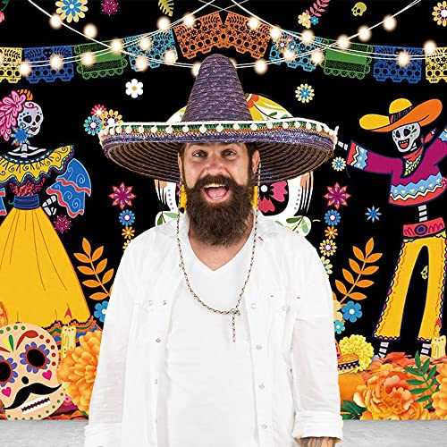 MAQTT 7x5ft Day of Death Backdrop for Mexican Fiesta Party Decoraion Dia DE Los Muertos Flowers and Sugar Skull Photography Backdrops Dress-up Party Supplies