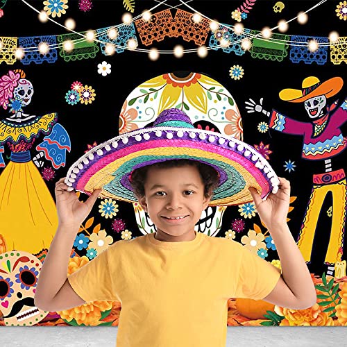 MAQTT 7x5ft Day of Death Backdrop for Mexican Fiesta Party Decoraion Dia DE Los Muertos Flowers and Sugar Skull Photography Backdrops Dress-up Party Supplies