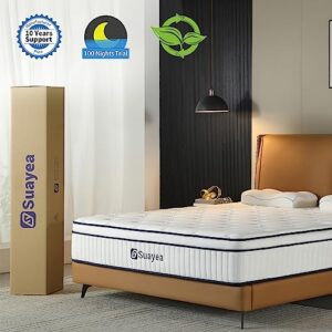 SUAYEA Full Mattress, 12 Inch Full Size Mattress in a Box, Medium Firm Matterss with Pocket Spring and Soft Foam, Ultimate Motion Isolation, Strong Edge Support, Hybrid Mattress