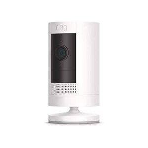 ring stick up cam battery hd security camera with custom privacy controls, simple setup, works with alexa - white