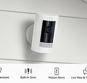 Ring Stick Up Cam Battery HD security camera with custom privacy controls, Simple setup, Works with Alexa - White