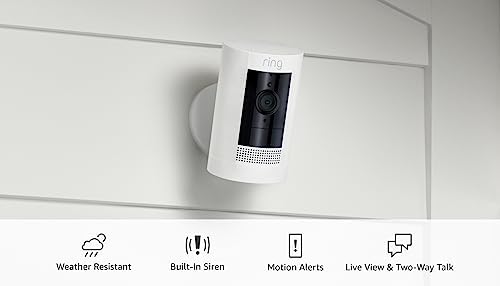 Ring Stick Up Cam Battery HD security camera with custom privacy controls, Simple setup, Works with Alexa - White