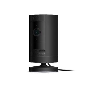 ring stick up cam plug-in hd security camera with two-way talk, works with alexa - black