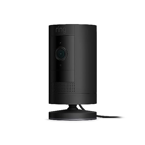 Ring Stick Up Cam Plug-In HD security camera with two-way talk, Works with Alexa - Black