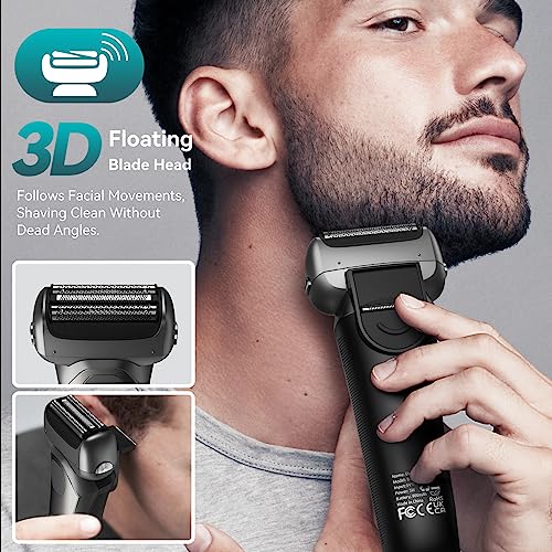 Electric Razor for Men, kensen Men's Double Speed Foil Electric Razor, Wet/Dry IPX6 Waterproof Electric Shavers for Men with Pop-up Beard Trimmer, Cordless Rechargeable Mens Razor