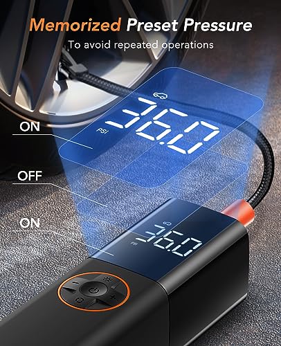 ZGZUXO Tire Inflator Portable Air Compressor,DC 12V Small Pump for Car Tires,150PSI Electric with Digital Pressure Gauge,LED Light Motorcycle Bike Ball,Bike Pump,Black-orange (CZK-3640)