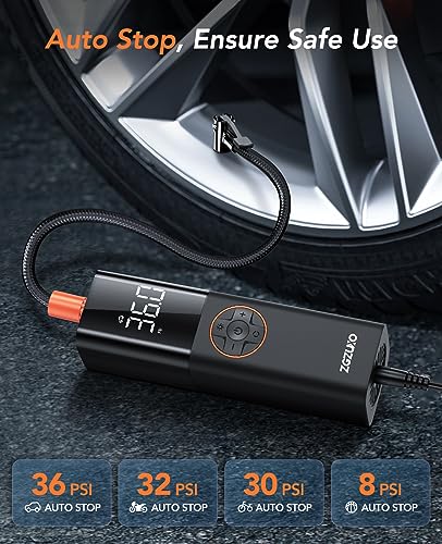 ZGZUXO Tire Inflator Portable Air Compressor,DC 12V Small Pump for Car Tires,150PSI Electric with Digital Pressure Gauge,LED Light Motorcycle Bike Ball,Bike Pump,Black-orange (CZK-3640)