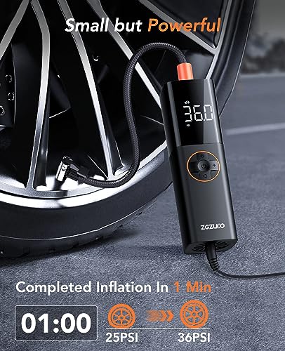 ZGZUXO Tire Inflator Portable Air Compressor,DC 12V Small Pump for Car Tires,150PSI Electric with Digital Pressure Gauge,LED Light Motorcycle Bike Ball,Bike Pump,Black-orange (CZK-3640)