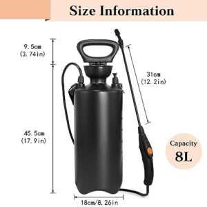 XXXFLOWER 2.1 Gallon Pump Pressure Sprayer, Portable, 8L Pressurized Lawn & Garden Water Spray Bottle with Adjustable Shoulder Strap, Pressure Relief Valve, for Yard Lawn Weeds Plants（Black