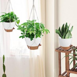 Vanslogreen 41.5 Inch Macrame Plant Hanger Indoor Outdoor with 12 Inch Flower Pot, Hanging Planter for Plants Holder with Wood Beads for Boho Home Decor (Ivory+White)