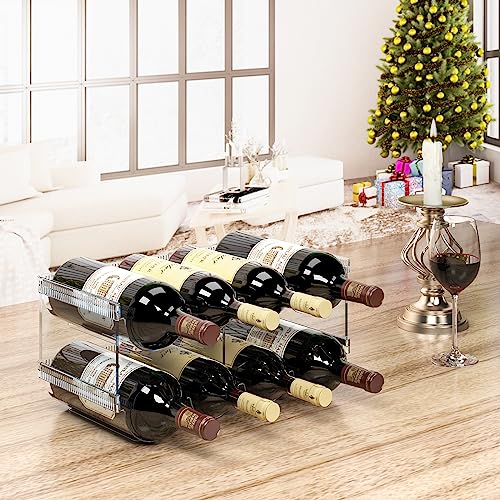 Water Bottle Organizer (Upgraded Widen), 2 Pack Stackable Plastic Water Bottle Cup Holder, Wine/Drink/Water Bottle Storage Stand for Kitchen Countertop, Cabinet, Freezer, Pantry, Hold 8 Containers