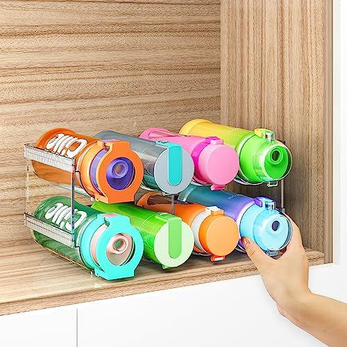 Water Bottle Organizer (Upgraded Widen), 2 Pack Stackable Plastic Water Bottle Cup Holder, Wine/Drink/Water Bottle Storage Stand for Kitchen Countertop, Cabinet, Freezer, Pantry, Hold 8 Containers