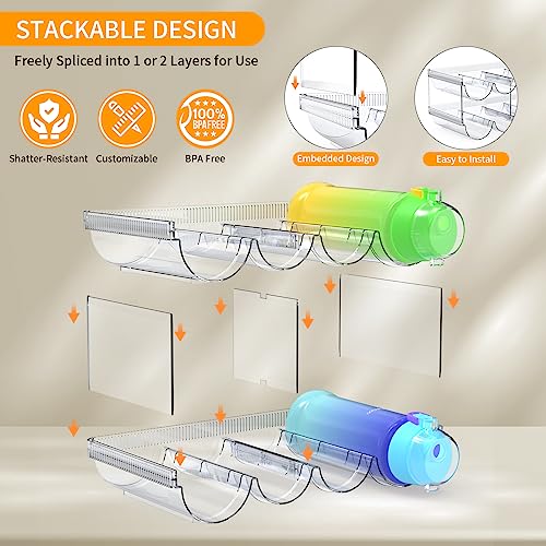 Water Bottle Organizer (Upgraded Widen), 2 Pack Stackable Plastic Water Bottle Cup Holder, Wine/Drink/Water Bottle Storage Stand for Kitchen Countertop, Cabinet, Freezer, Pantry, Hold 8 Containers