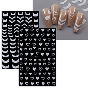 JMEOWIO 8 Sheets French Tip Nail Art Stickers Decals Self-Adhesive Pegatinas Uñas White Line Nail Supplies Nail Art Design Decoration Accessories