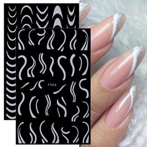 JMEOWIO 8 Sheets French Tip Nail Art Stickers Decals Self-Adhesive Pegatinas Uñas White Line Nail Supplies Nail Art Design Decoration Accessories