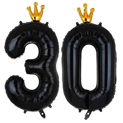 30 Balloon Number 40 Inch Black Number 30 Balloons Mylar Foil Helium Crown Number balloons Black Themed Graduation Anniversary Children's Day Party 30th Birthday Decor Supplies