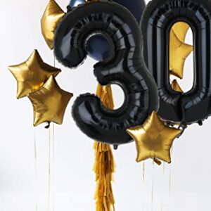 30 Balloon Number 40 Inch Black Number 30 Balloons Mylar Foil Helium Crown Number balloons Black Themed Graduation Anniversary Children's Day Party 30th Birthday Decor Supplies