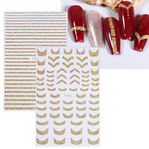 JMEOWIO 8 Sheets French Tip Nail Art Stickers Decals Self-Adhesive Pegatinas Uñas Gold Line Nail Supplies Nail Art Design Decoration Accessories