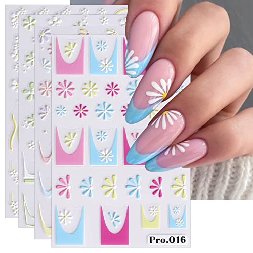 JMEOWIO 6 Sheets Flower Daisy Nail Art Stickers Decals Self-Adhesive Pegatinas Uñas Spring Summer Floral Nail Supplies Nail Art Design Decoration Accessories