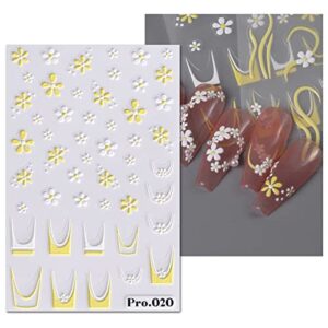 JMEOWIO 6 Sheets Flower Daisy Nail Art Stickers Decals Self-Adhesive Pegatinas Uñas Spring Summer Floral Nail Supplies Nail Art Design Decoration Accessories